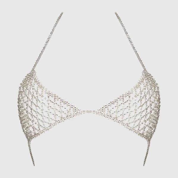 Chainmail Rhinestone Triangle Bra - Silver - One Size – BB Store