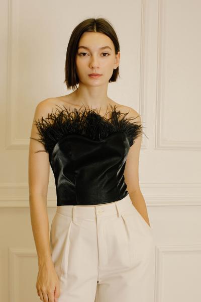 Monochromatic Feather Corset Top - Black - – BB Store